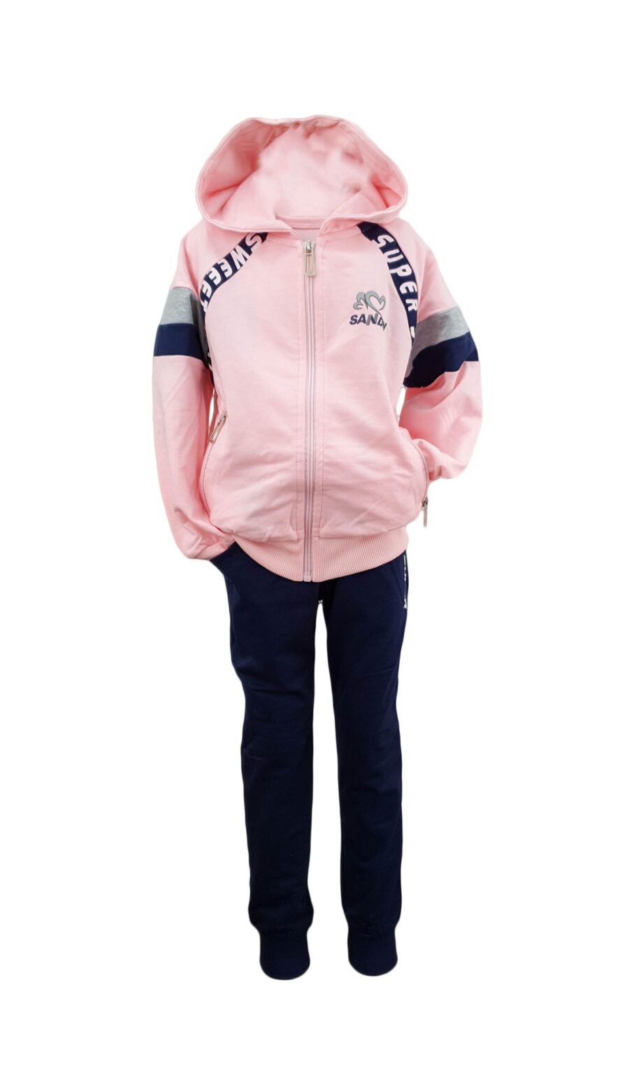 Trening fete, trei piese roz-bleumarin - Hainute Trendy